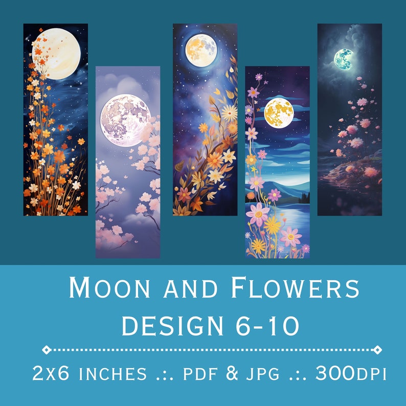 Moon and Flowers Printable Bookmarks: Celestial Art (PDF & JPEG) - Etsy