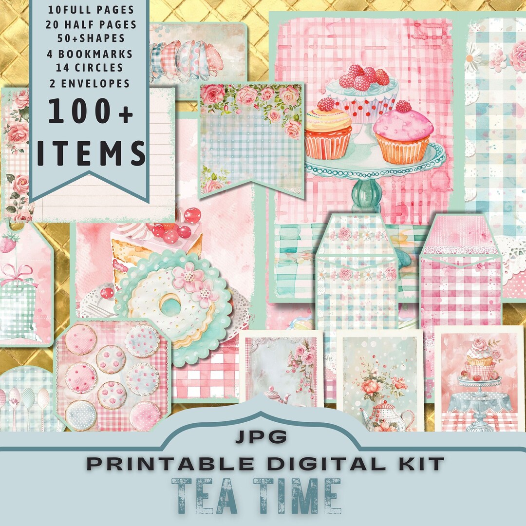 Pastel Tea Time Digital Kit, Cardmaking, Journal Kit Printable. Tea ...