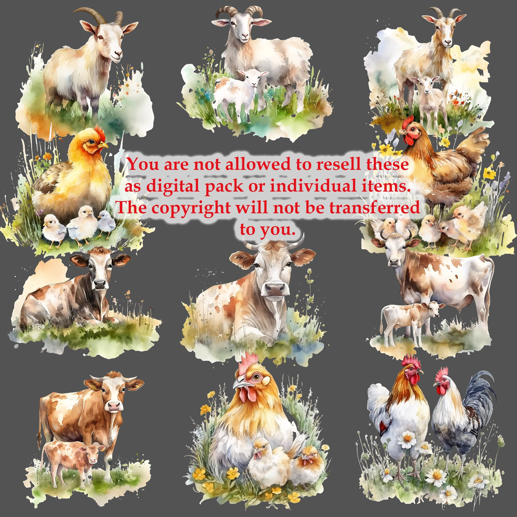 20 Farm Animals Clip Art. Digital Watercolor. 300 Dpi Sublimation ...