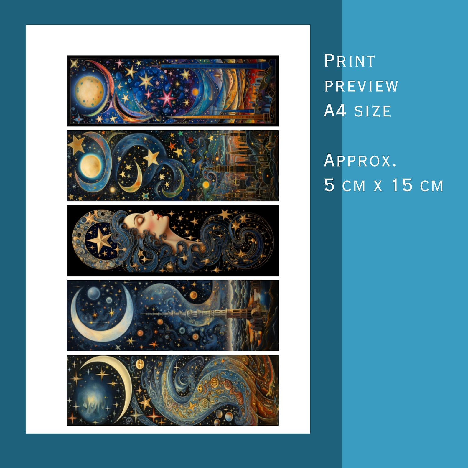 Print and Cut Bookmark Set Moon and Stars. Printable PDF and JPEG Files ...