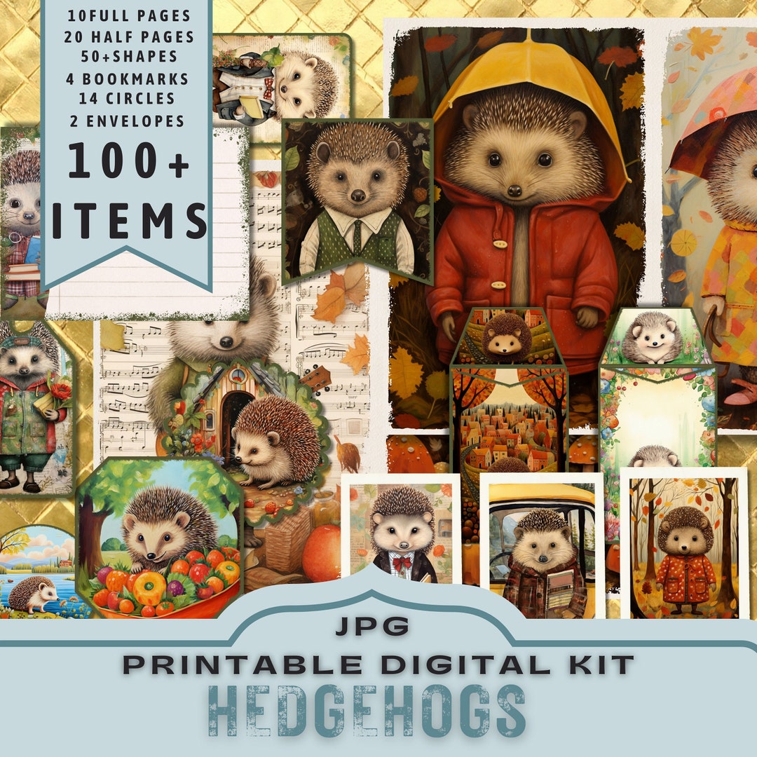 Hedgehogs Digital Kit, Cardmaking, Journal Kit Printable. Cute Animals ...