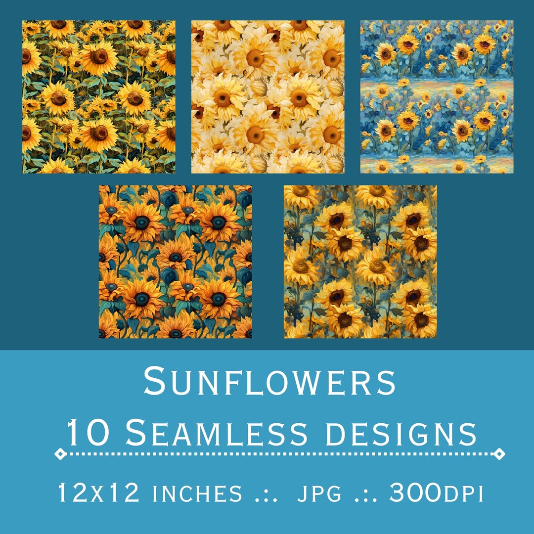 Sunflowers Seamless Designs. Van Gogh Style Sunflower Patterns. Digital ...