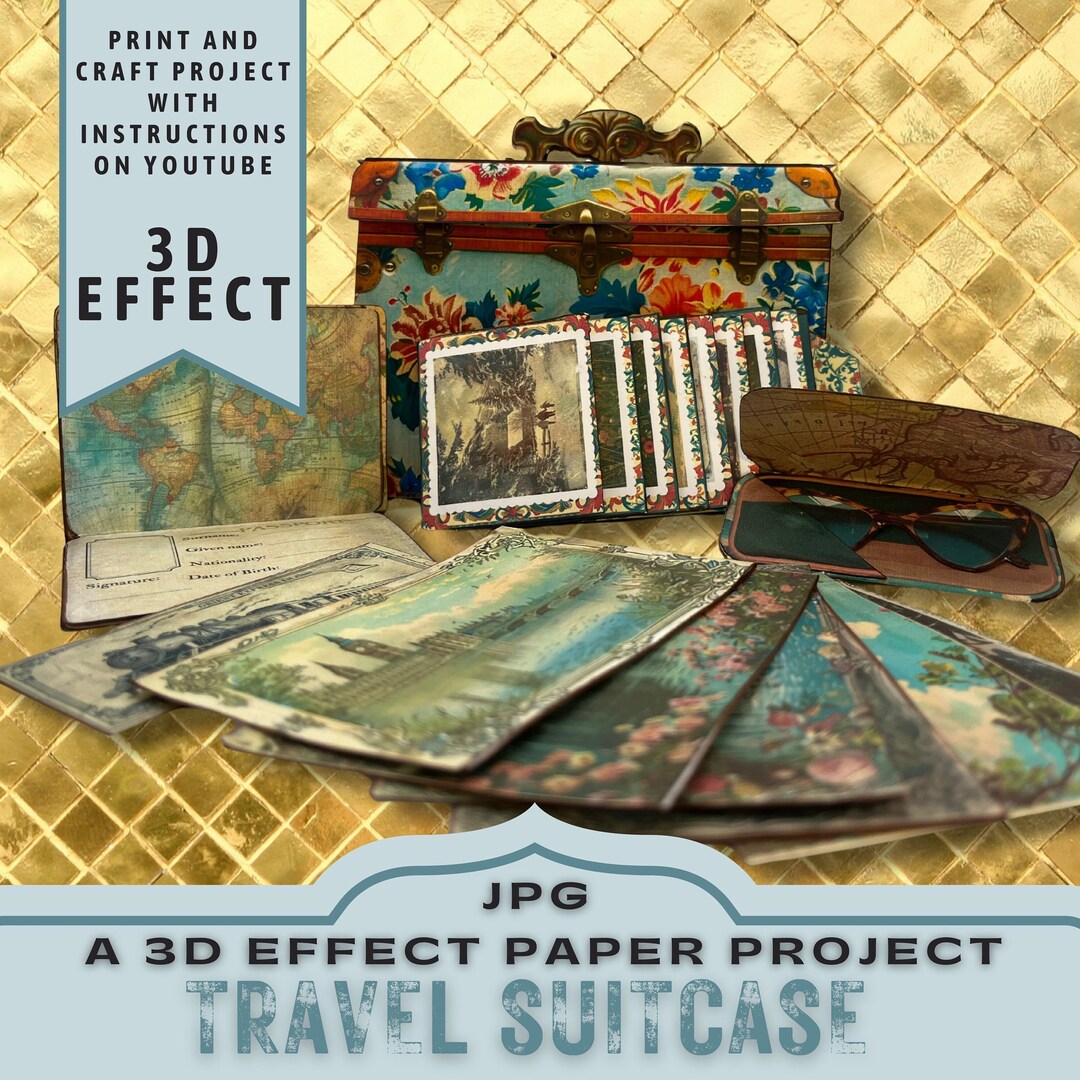 Travel Suitcase Interactive Paper Craft Project, Printable. 3D Effect ...