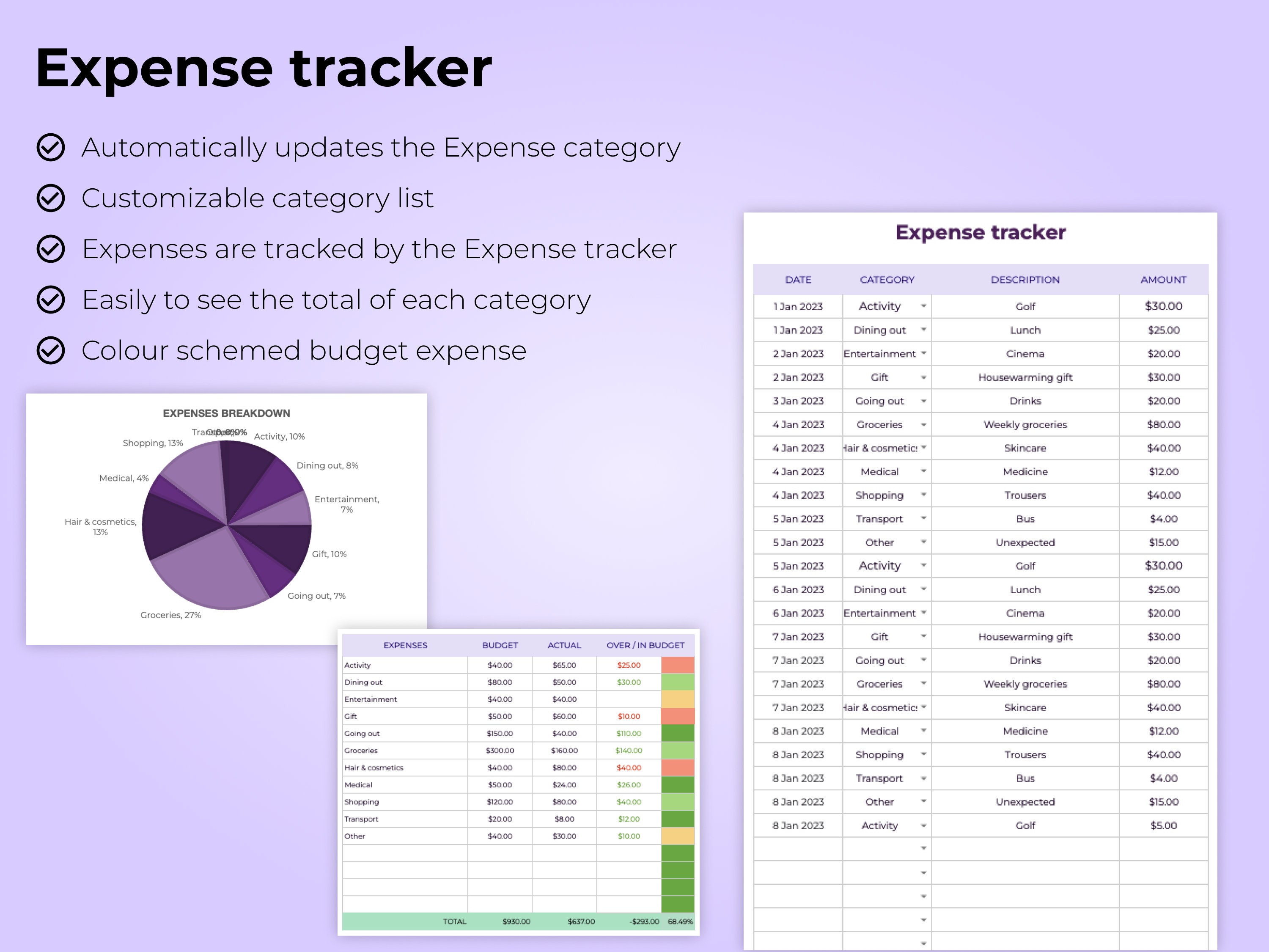 Monthly Budget Spreadsheet Template | Microsoft Excel | Simple Budget ...