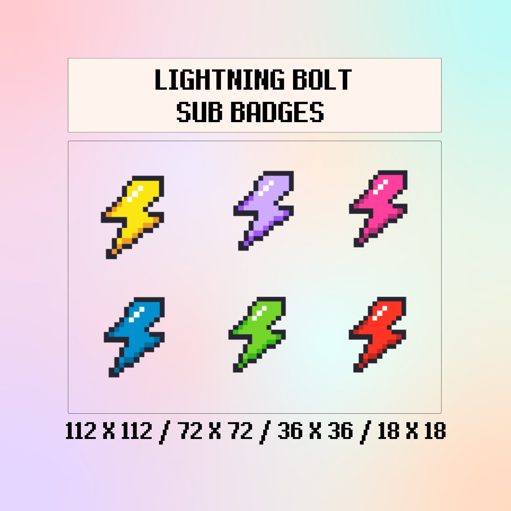 Lightning Bolt Pixel Sub Badges Pixel Sub Badges Pack 6 for - Etsy