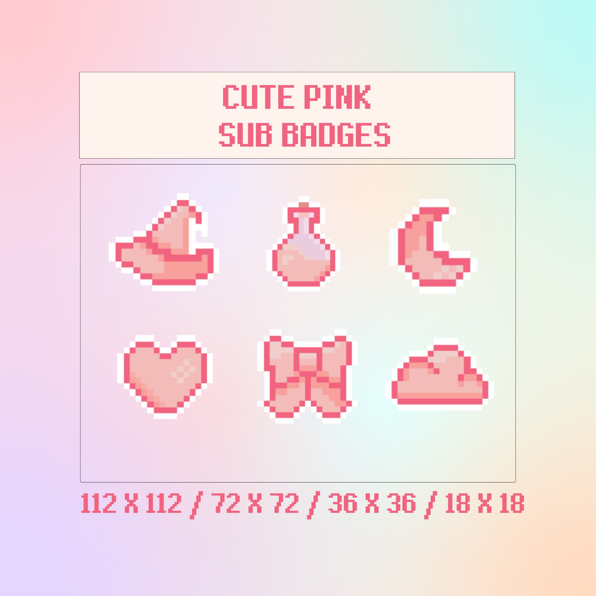 Cute Pink Sub Badges pixel Sub Badges Pack 6 for Twitch - Etsy