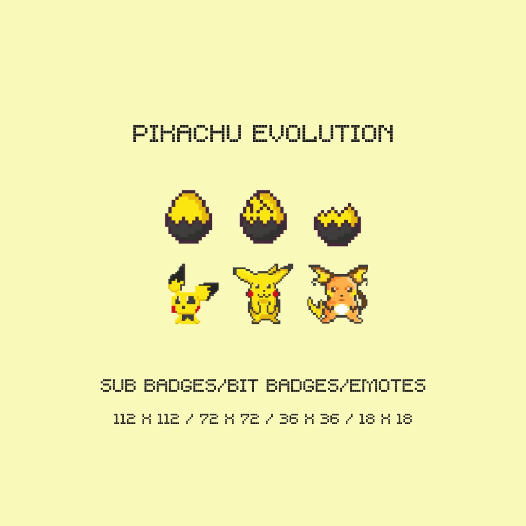 Pokemon Pikachu Evolution Pixel Sub Badges Pack 6 for Twitch Badge for ...