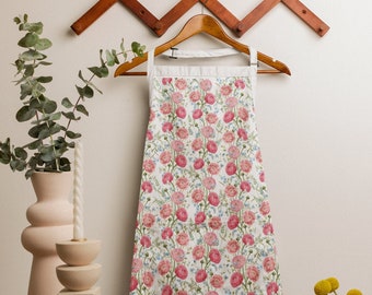 Women's 100% Cotton Canvas Teal Floral Pink Roses Apron Great Gift Idea ...