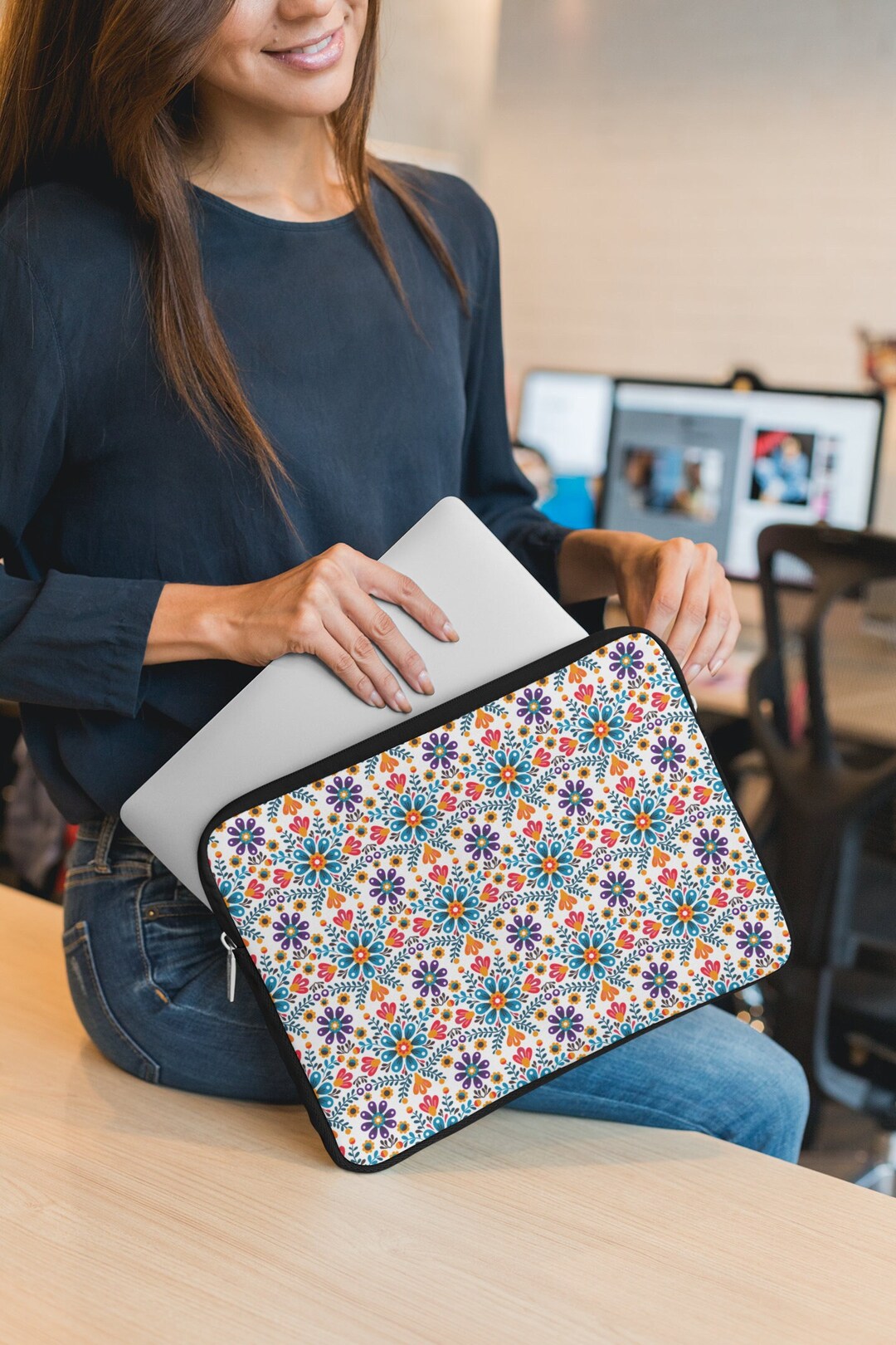 Computer Sleeve, Computer Bag With Zipper, Mexican Tile Inspired ...
