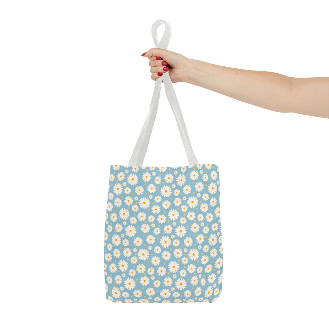 Daisy Floral Tote Bag, White, Blue - Etsy