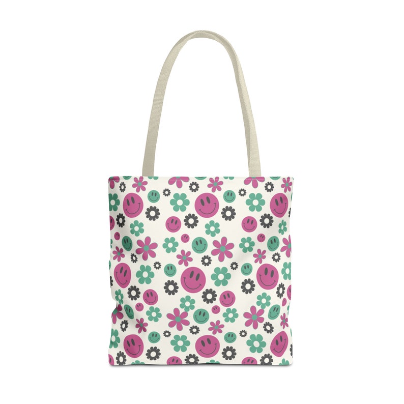 Smiley Face, Daisy Tote Bag, Pink and Teal - Etsy