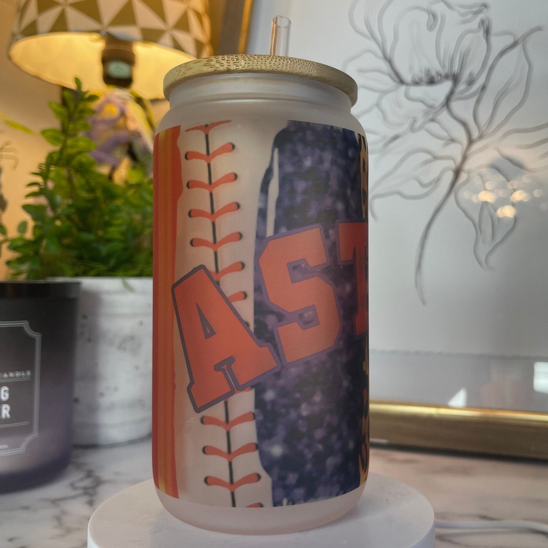 16 Oz Glass Can Astros Glass Can Iced Coffee Cup Gift for Houston ...
