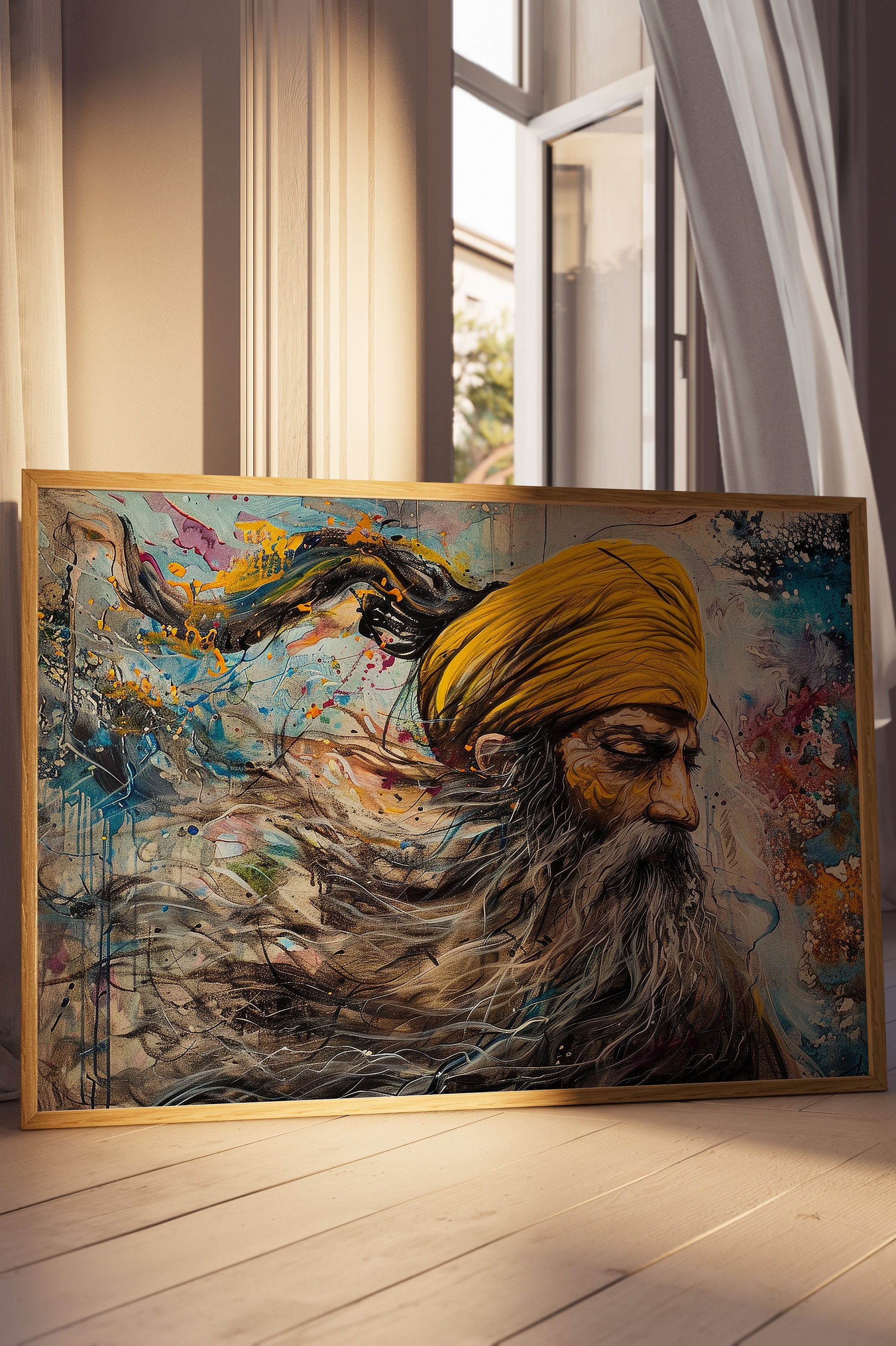 Abstract Guru Sikh Oil Painting Digital Print Sikh Wall Art Religious ...