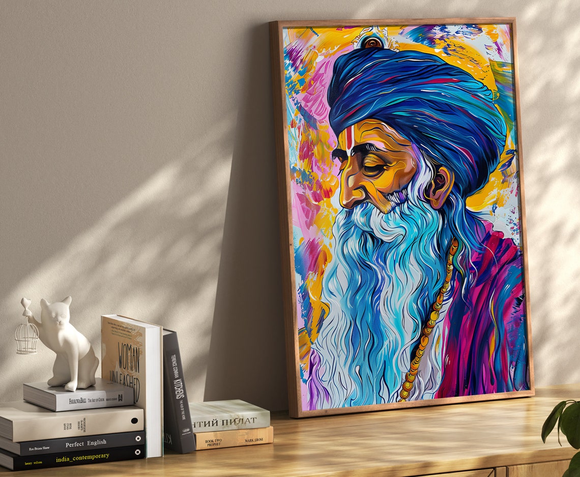 Guru Nanak Print Poster Sikh Wallpaper Vibrant Oil Painting Sikh Wall ...