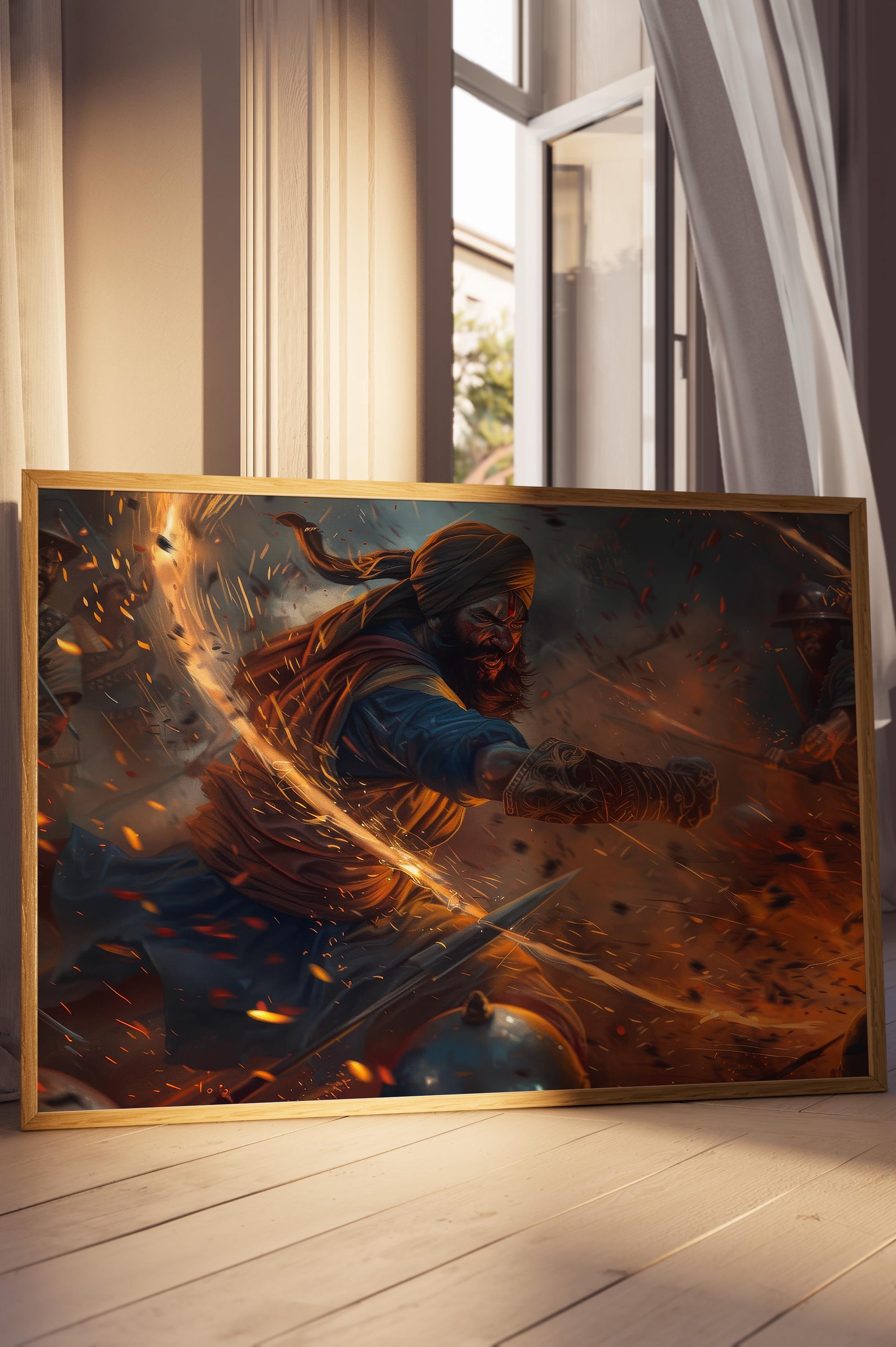Sikh Warrior | Pre-framed Matte Poster | Sikh Oil Painting Sikh Wall ...
