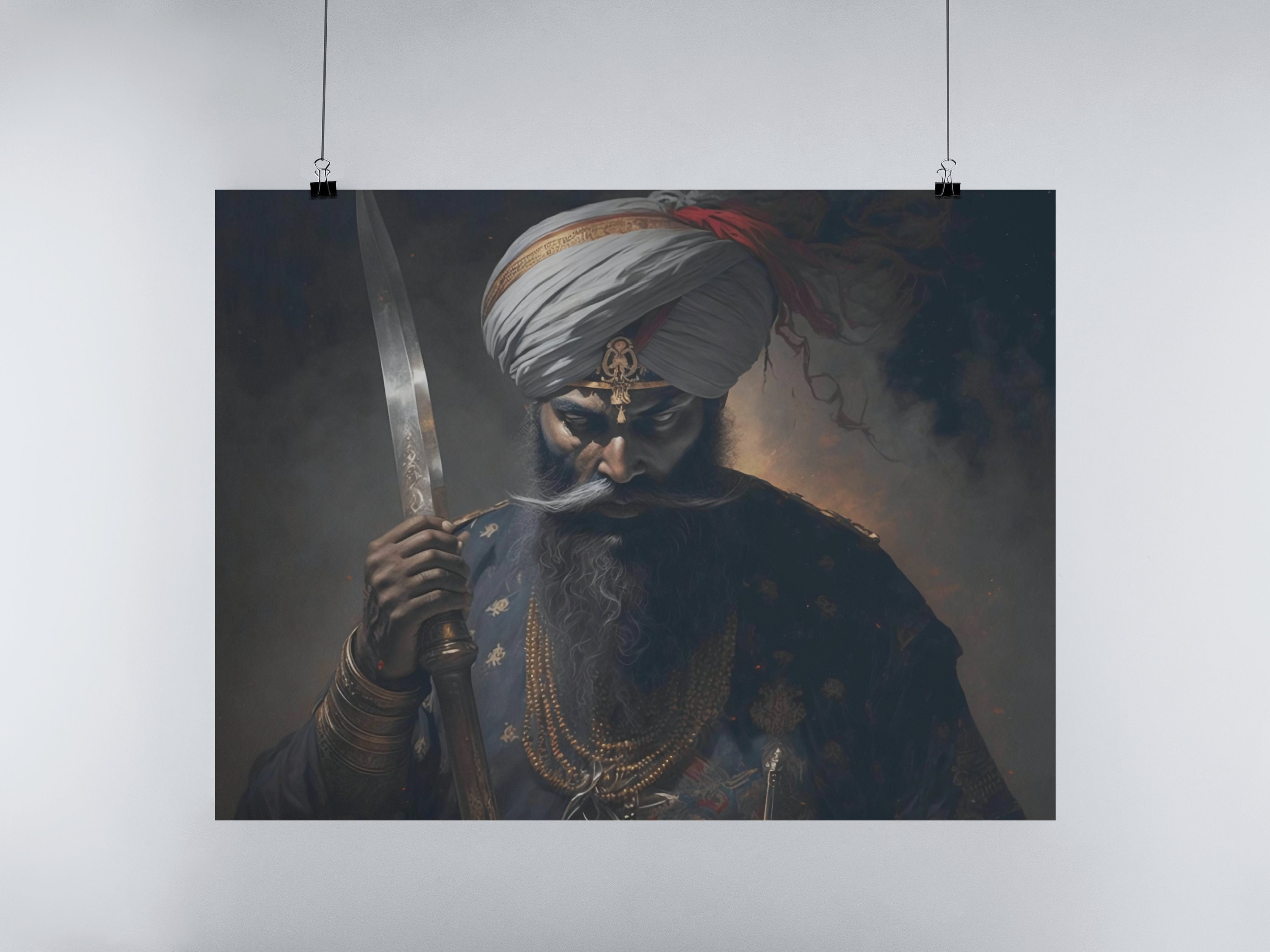 Sikh Poster Resolute Sikh Warrior Poster Print Wall Decor Oil Painting ...