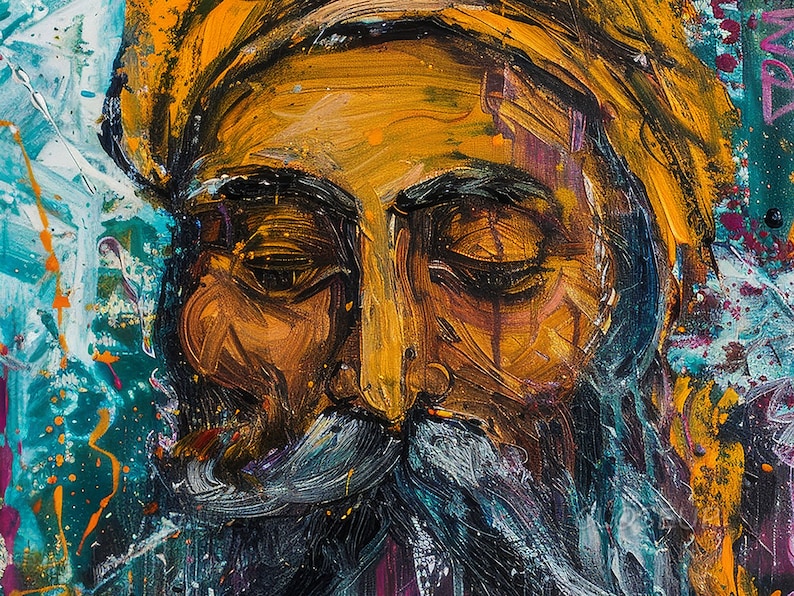 Abstract Guru Sikh Oil Painting Digital Print Sikh Wall Art Religious ...