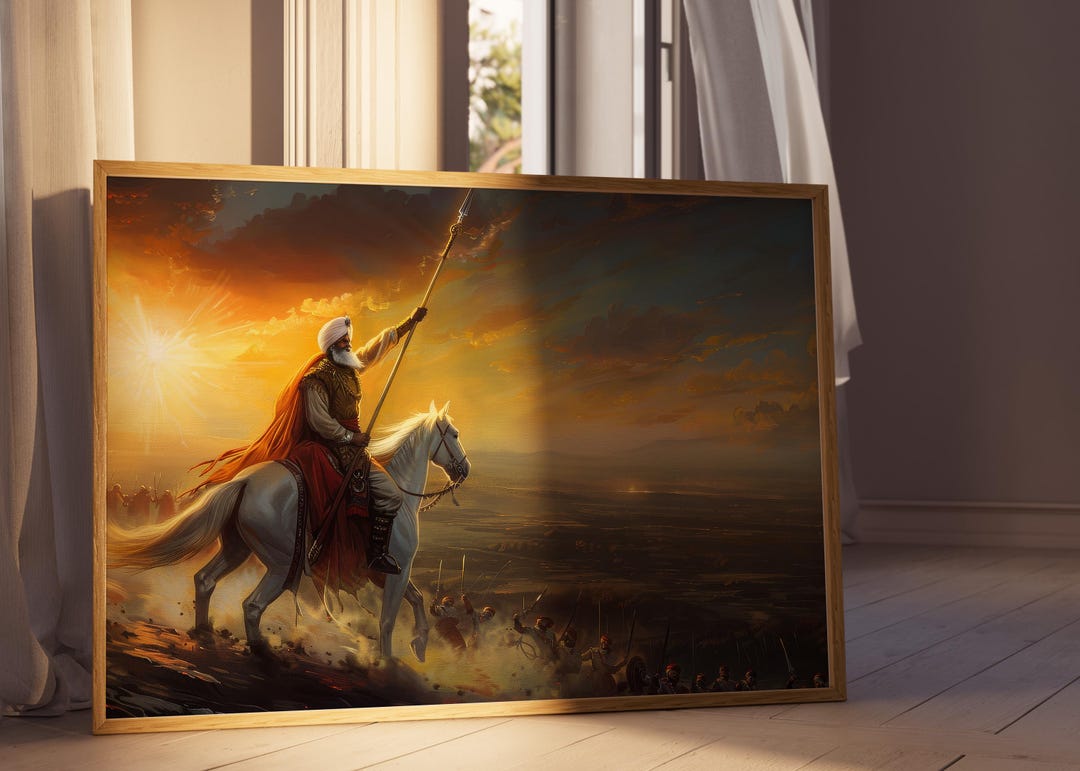 Sikh Warrior | Pre-framed Matte Poster | Sikh Oil Painting Sikh Wall ...