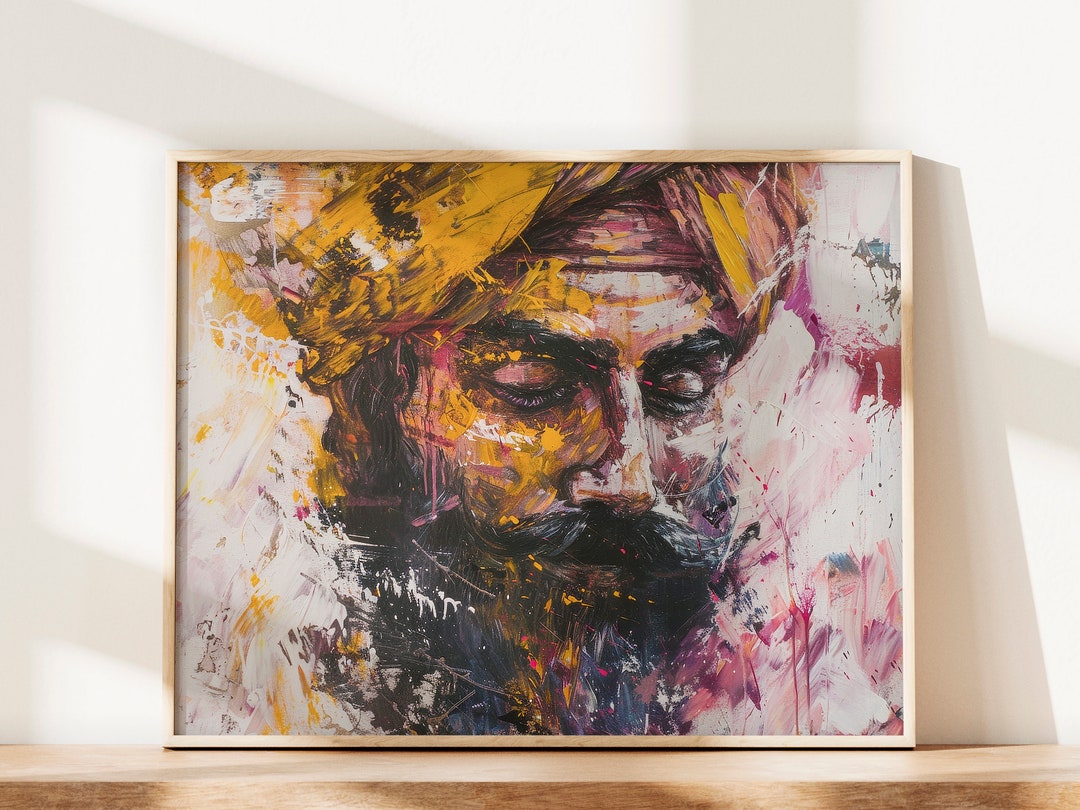 Abstract Guru Sikh Oil Painting Digital Print Sikh Wall Art Religious ...