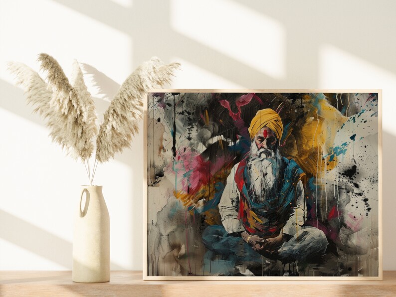 Abstract Guru Sikh Oil Painting Digital Print Sikh Wall Art Religious ...