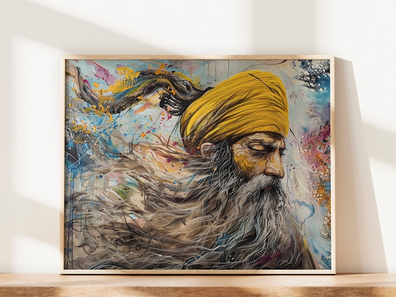Abstract Guru Sikh Oil Painting Digital Print Sikh Wall Art Religious ...