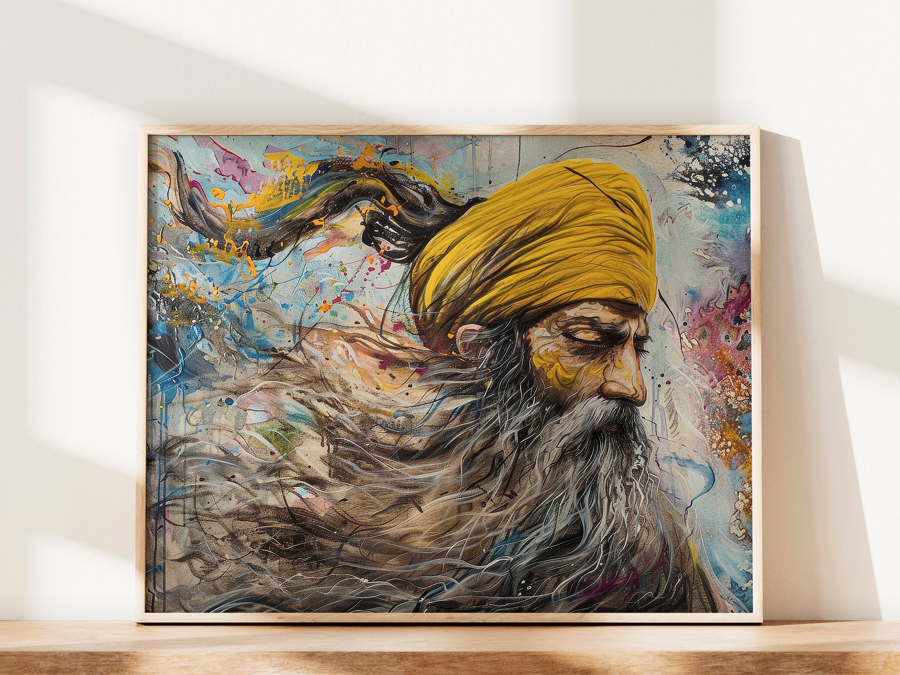 Abstract Guru Sikh Oil Painting Digital Print Sikh Wall Art Religious ...