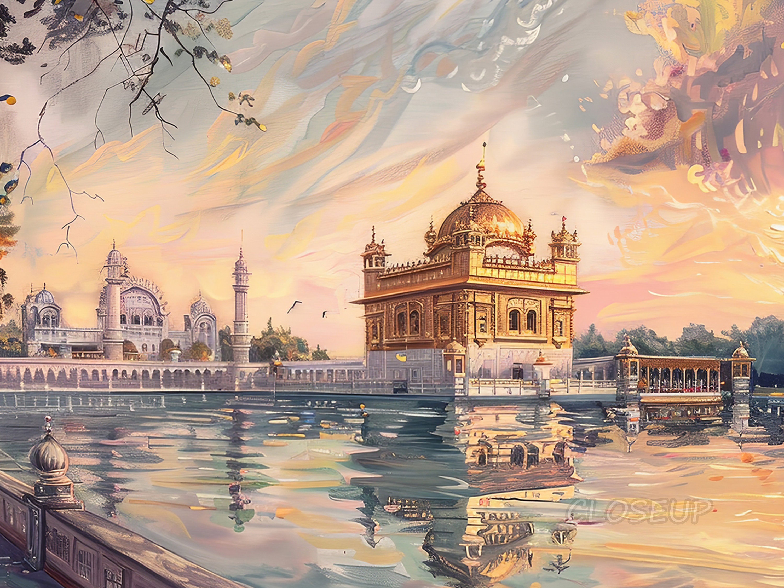 Buy Harmandir Sahib Illustration Digital Print Gurudwara Oil Painting ...