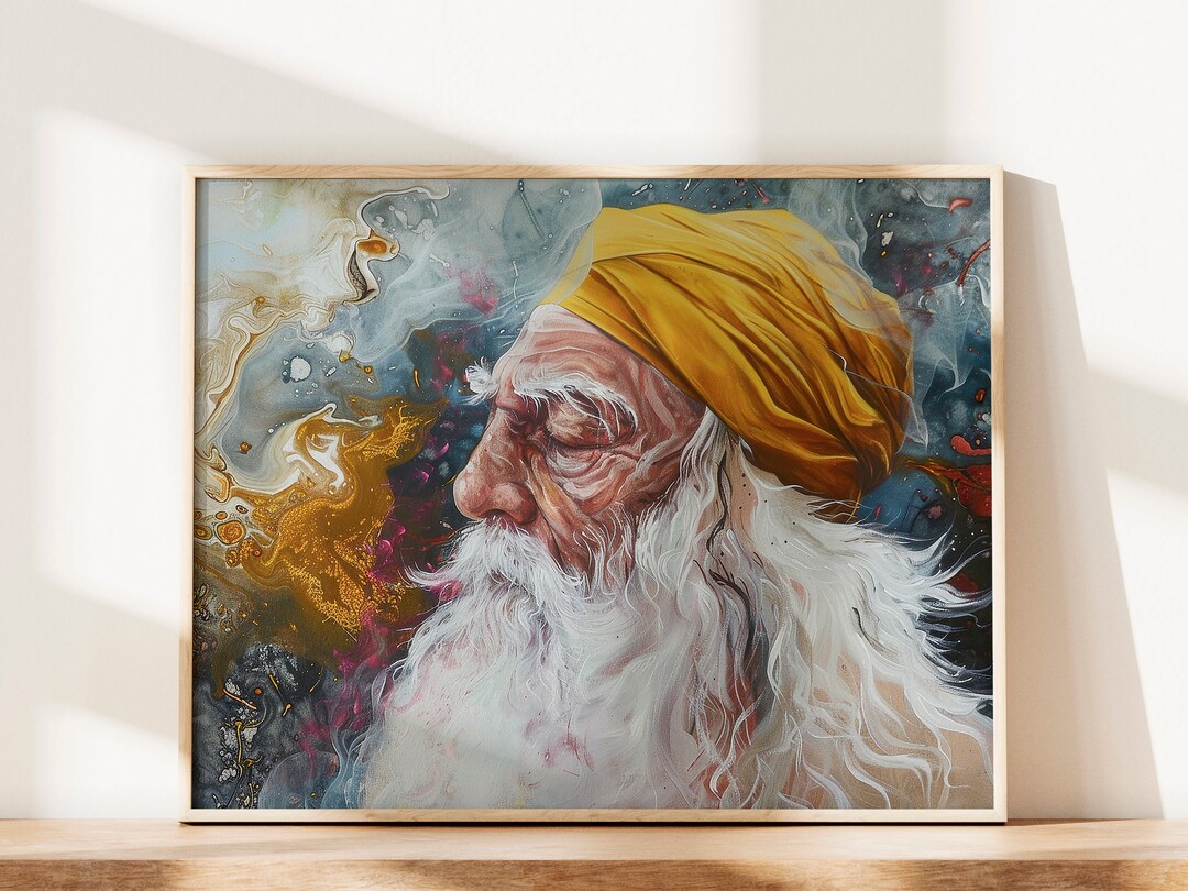 Abstract Guru Sikh Oil Painting Digital Print Sikh Wall Art Religious ...