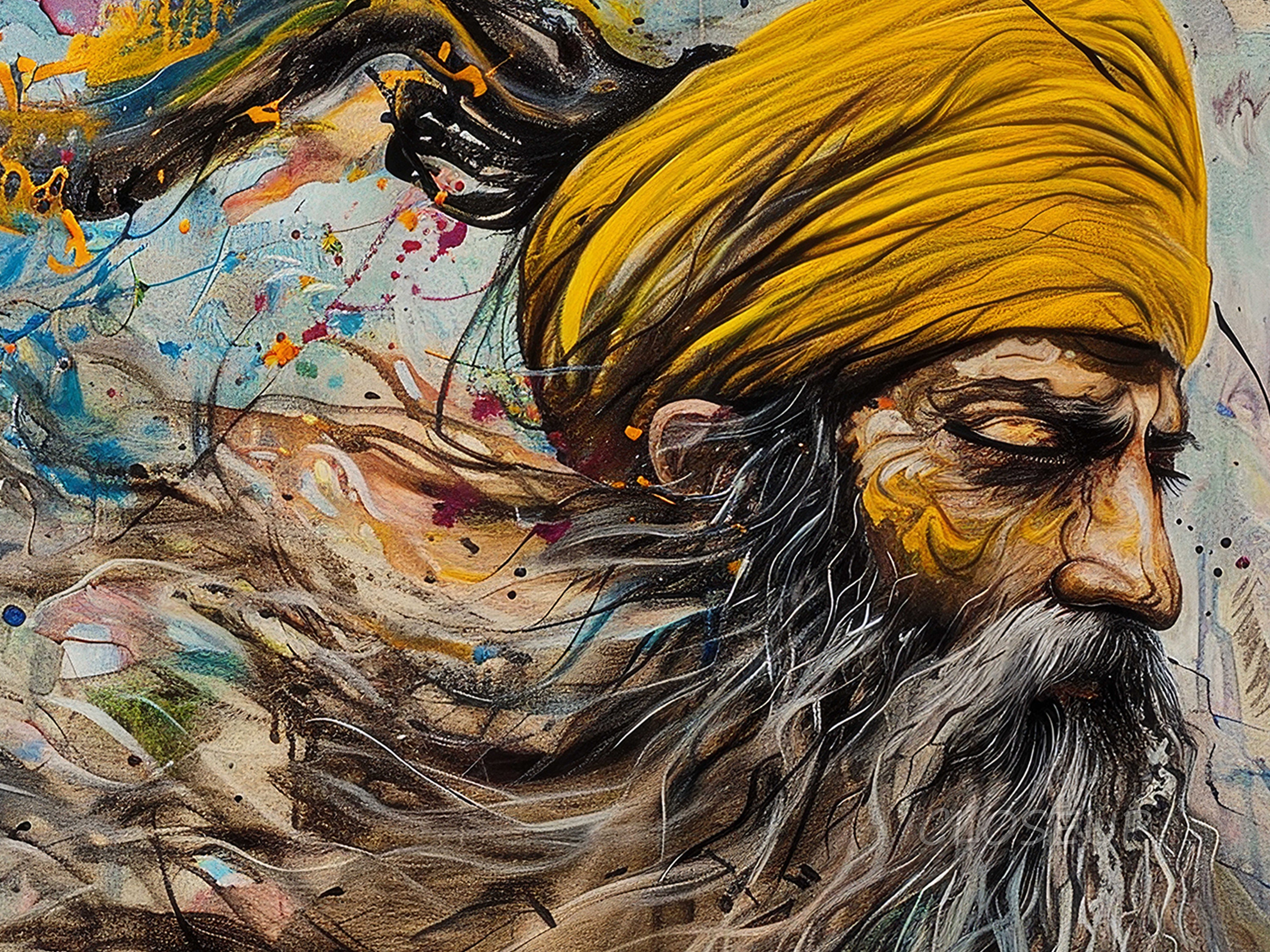 Abstract Guru Sikh Oil Painting Digital Print Sikh Wall Art Religious ...