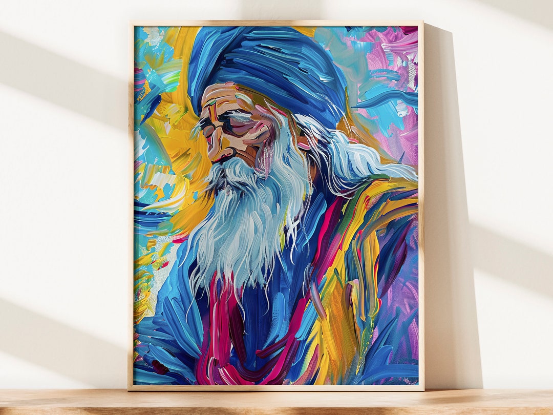Guru Nanak Print Poster Sikh Wallpaper Vibrant Oil Painting Sikh Wall ...