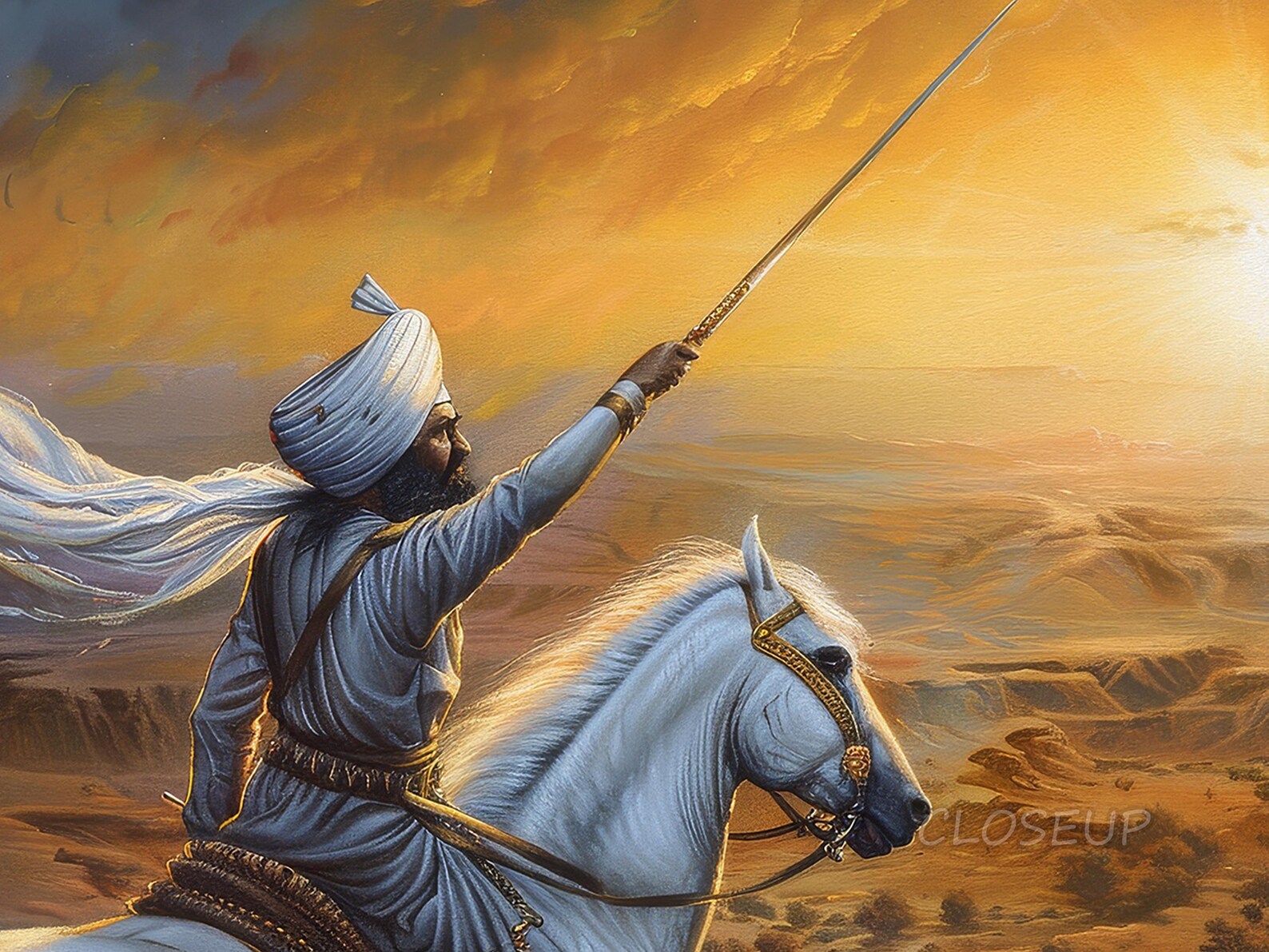 Sikh Warrior | Pre-framed Matte Poster | Sikh Oil Painting Sikh Wall ...