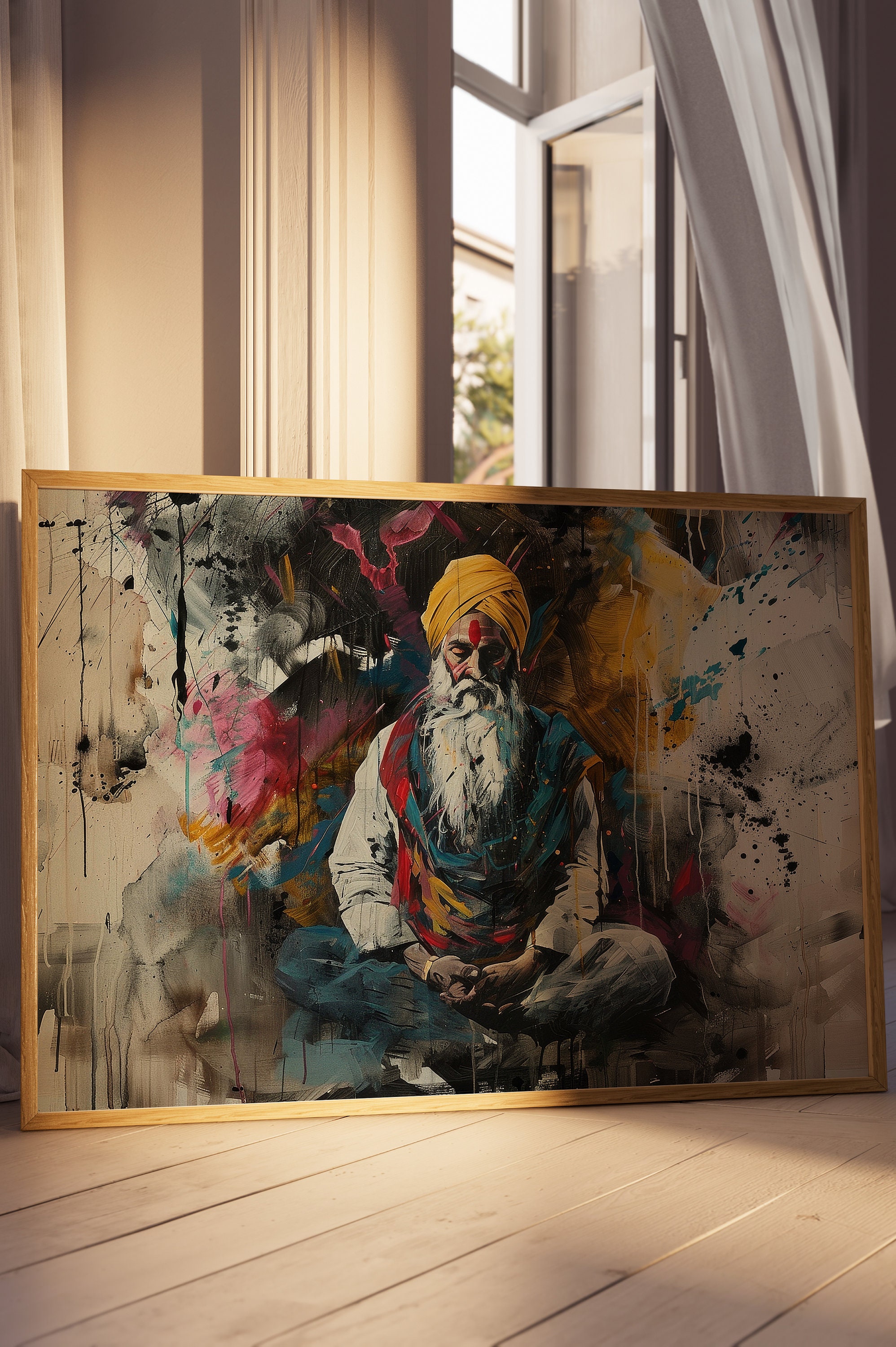 Abstract Guru Sikh Oil Painting Digital Print Sikh Wall Art Religious ...