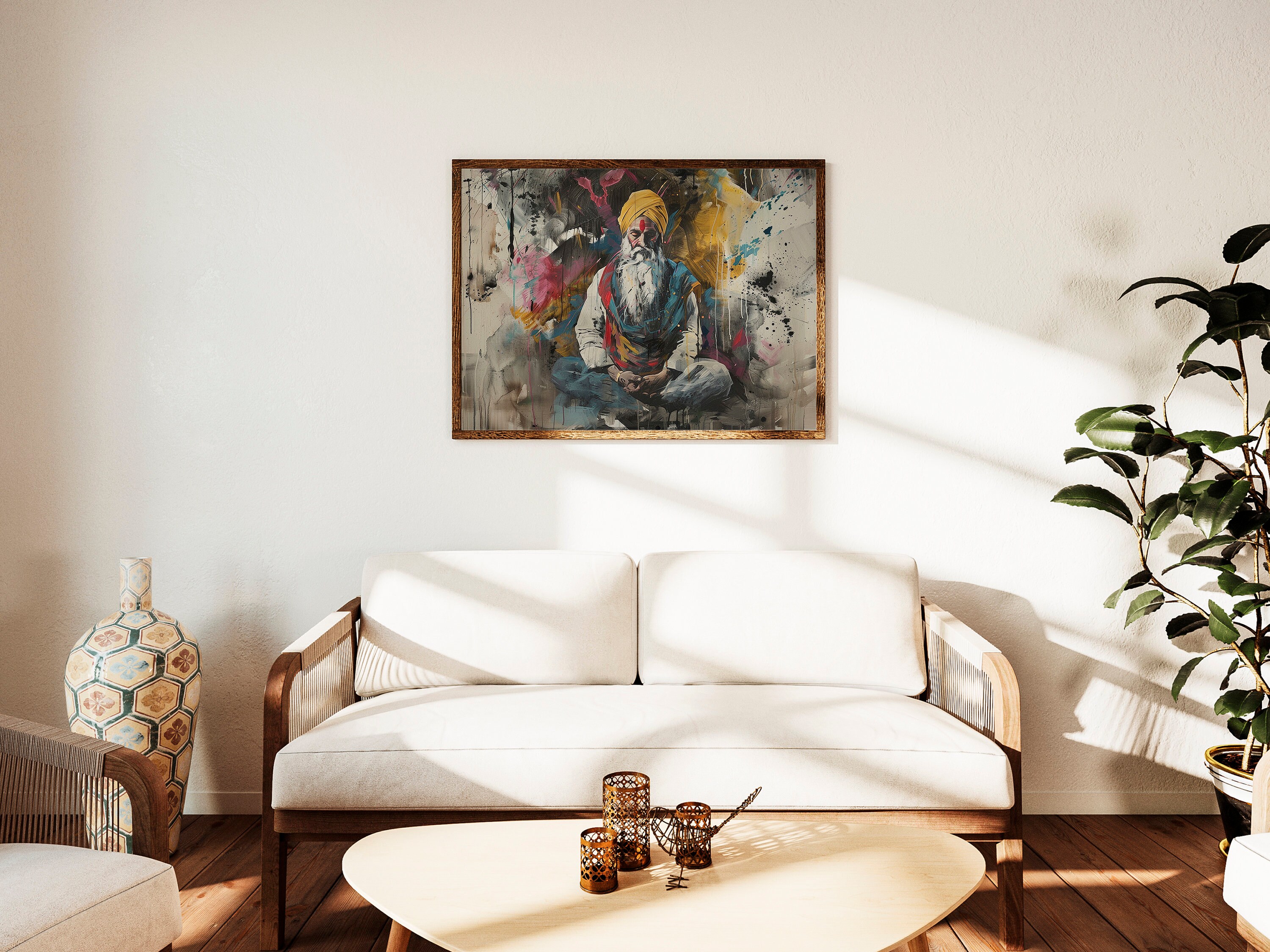 Abstract Guru Sikh Oil Painting Digital Print Sikh Wall Art Religious ...