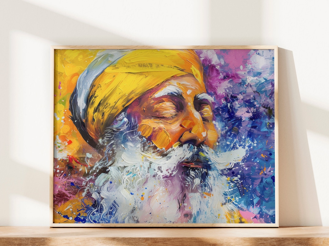 Abstract Sikh Guru Print Poster Sikh Wallpaper Oil Painting Sikh Wall ...