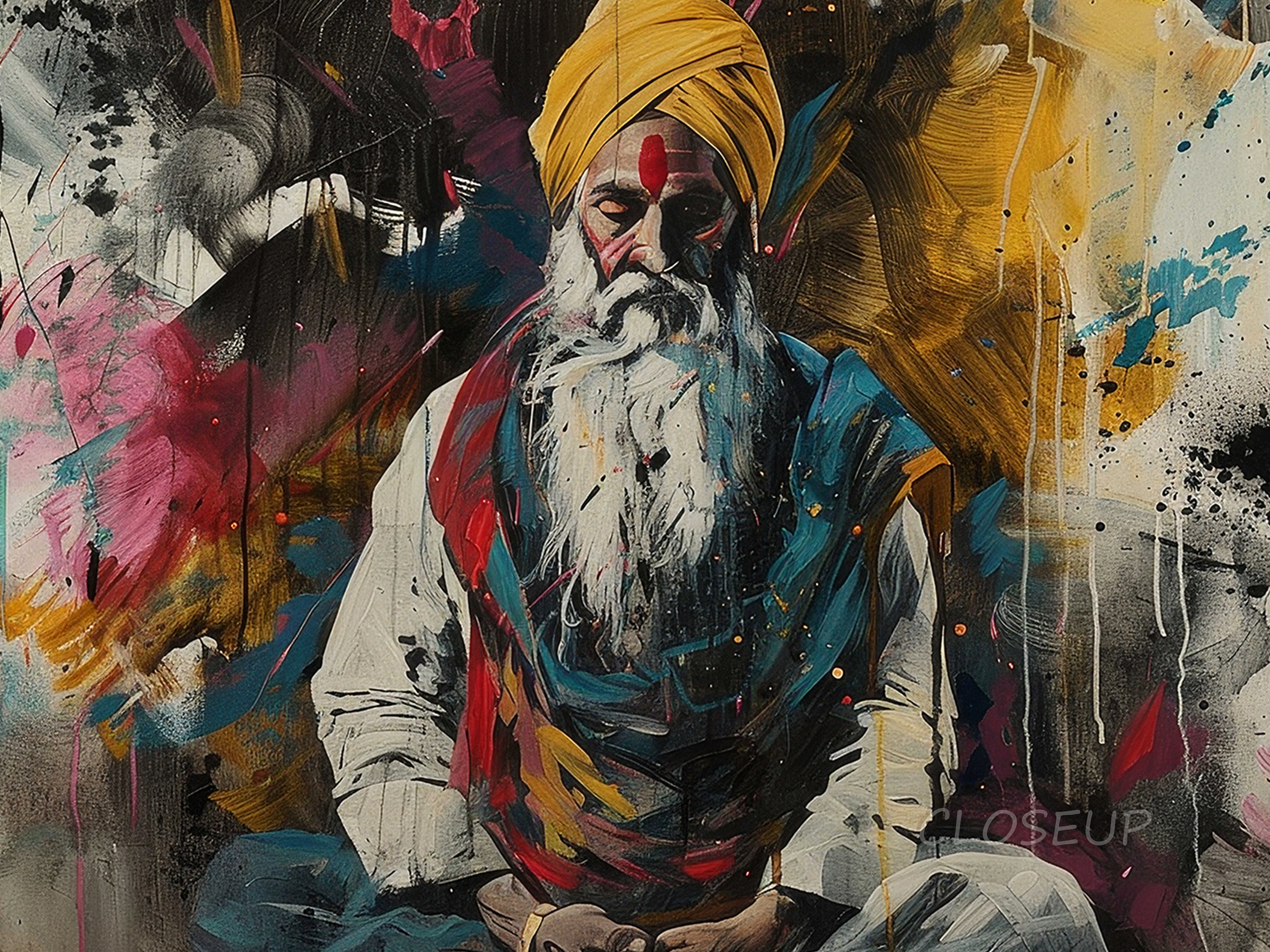 Abstract Guru Sikh Oil Painting Digital Print Sikh Wall Art Religious ...