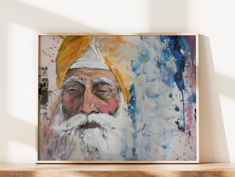 Abstract Sikh Guru Print Poster Sikh Wallpaper Oil Painting Sikh Wall ...