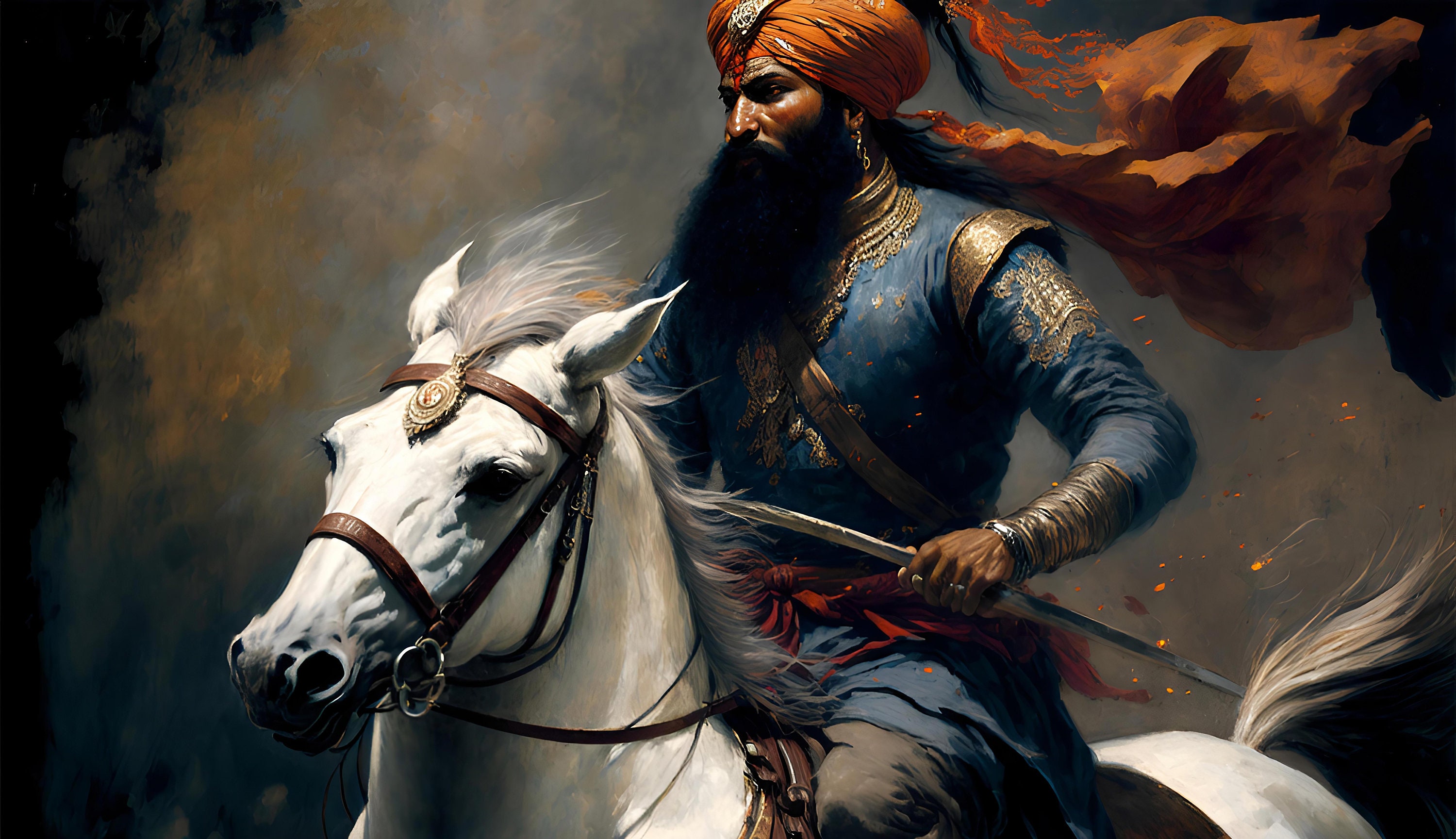 Sikh Poster - A Moment of Valor: an Oil Painting of a Sikh Warrior ...
