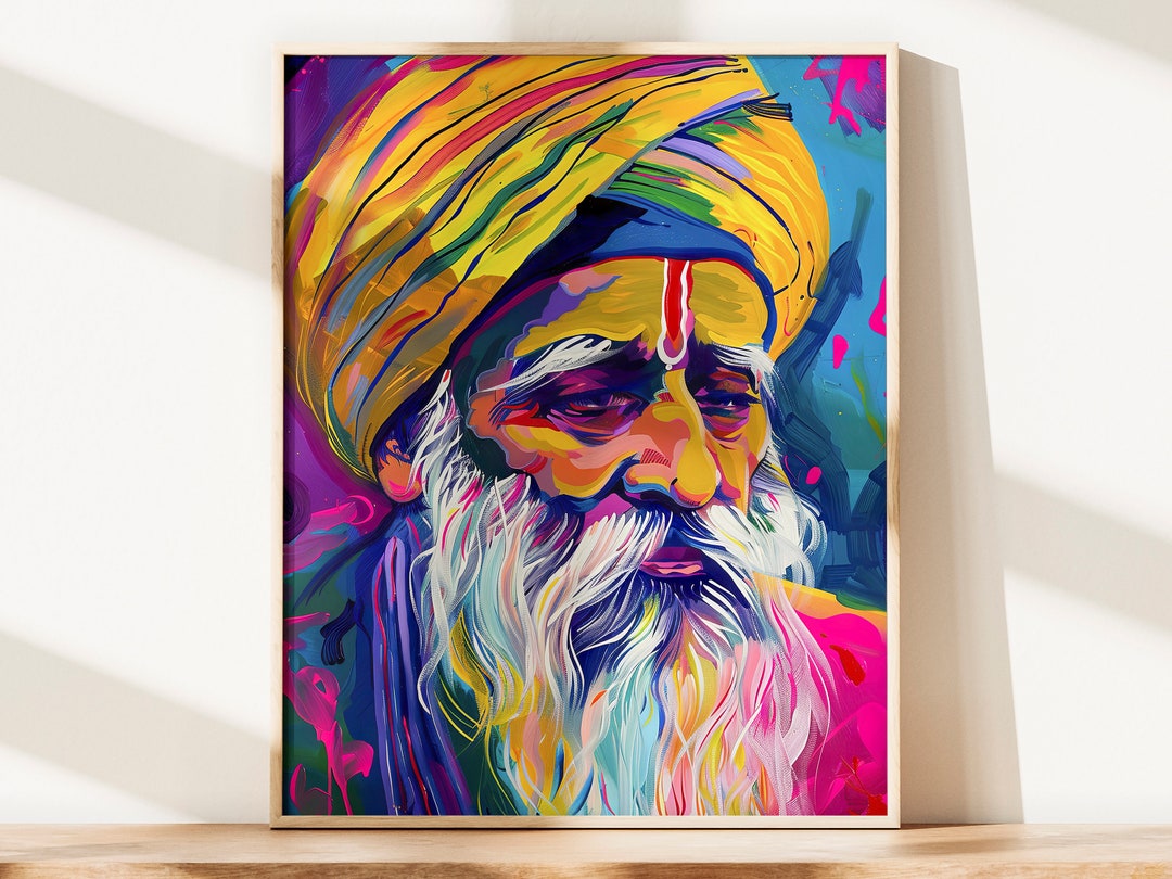 Guru Nanak Print Poster Sikh Wallpaper Vibrant Oil Painting Sikh Wall ...