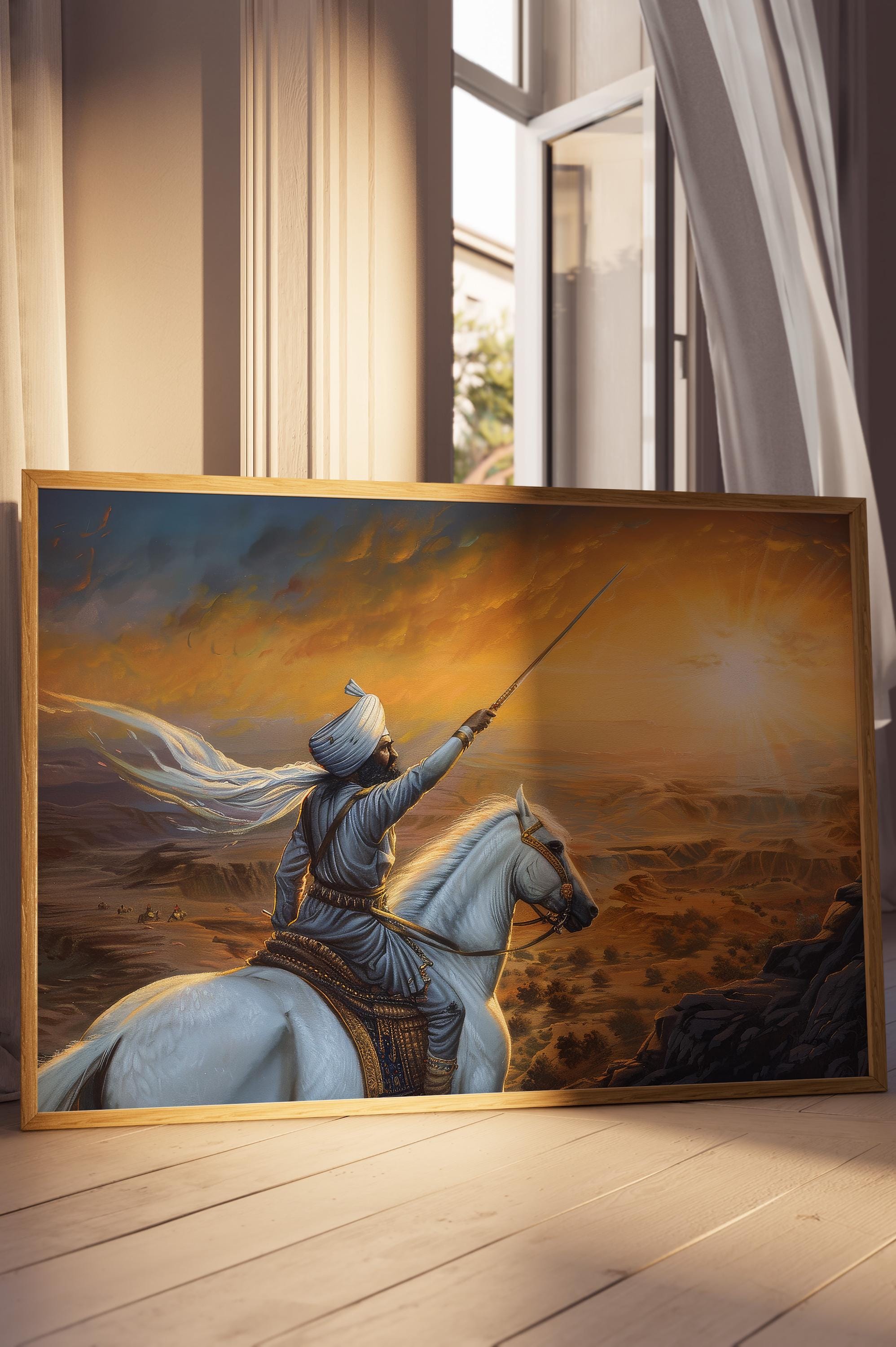 Sikh Warrior | Pre-framed Matte Poster | Sikh Oil Painting Sikh Wall ...