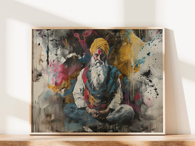 Abstract Guru Sikh Oil Painting Digital Print Sikh Wall Art Religious ...