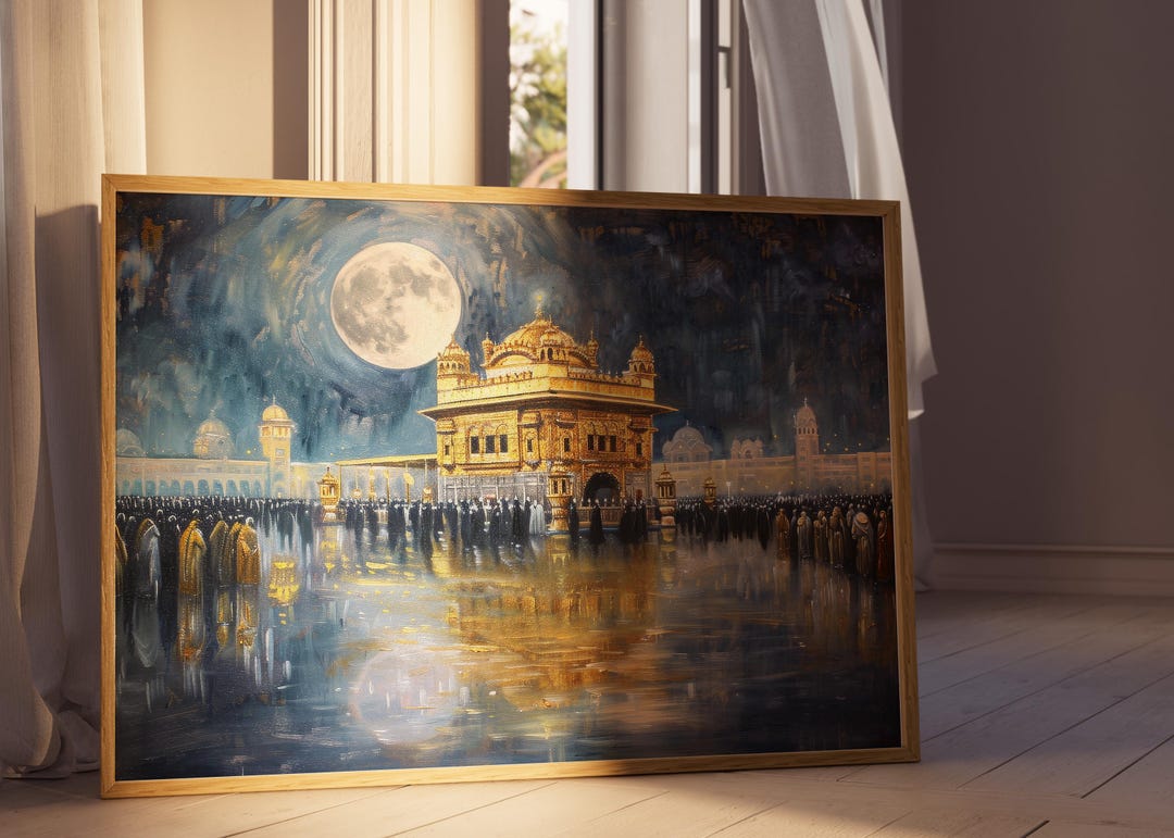 Night of the Full Moon | Poster | Gurdwara Oil Painting Sikh Art Golden ...