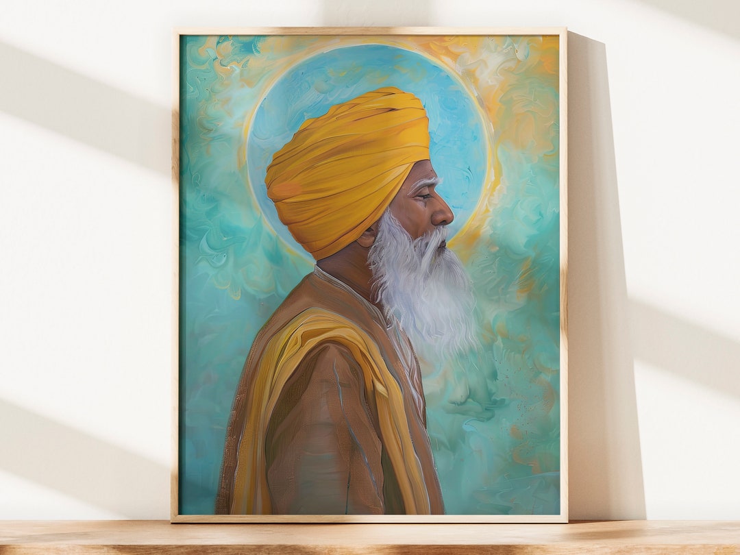 Guru Nanak Print Poster Sikh Wallpaper Vibrant Oil Painting Sikh Wall ...
