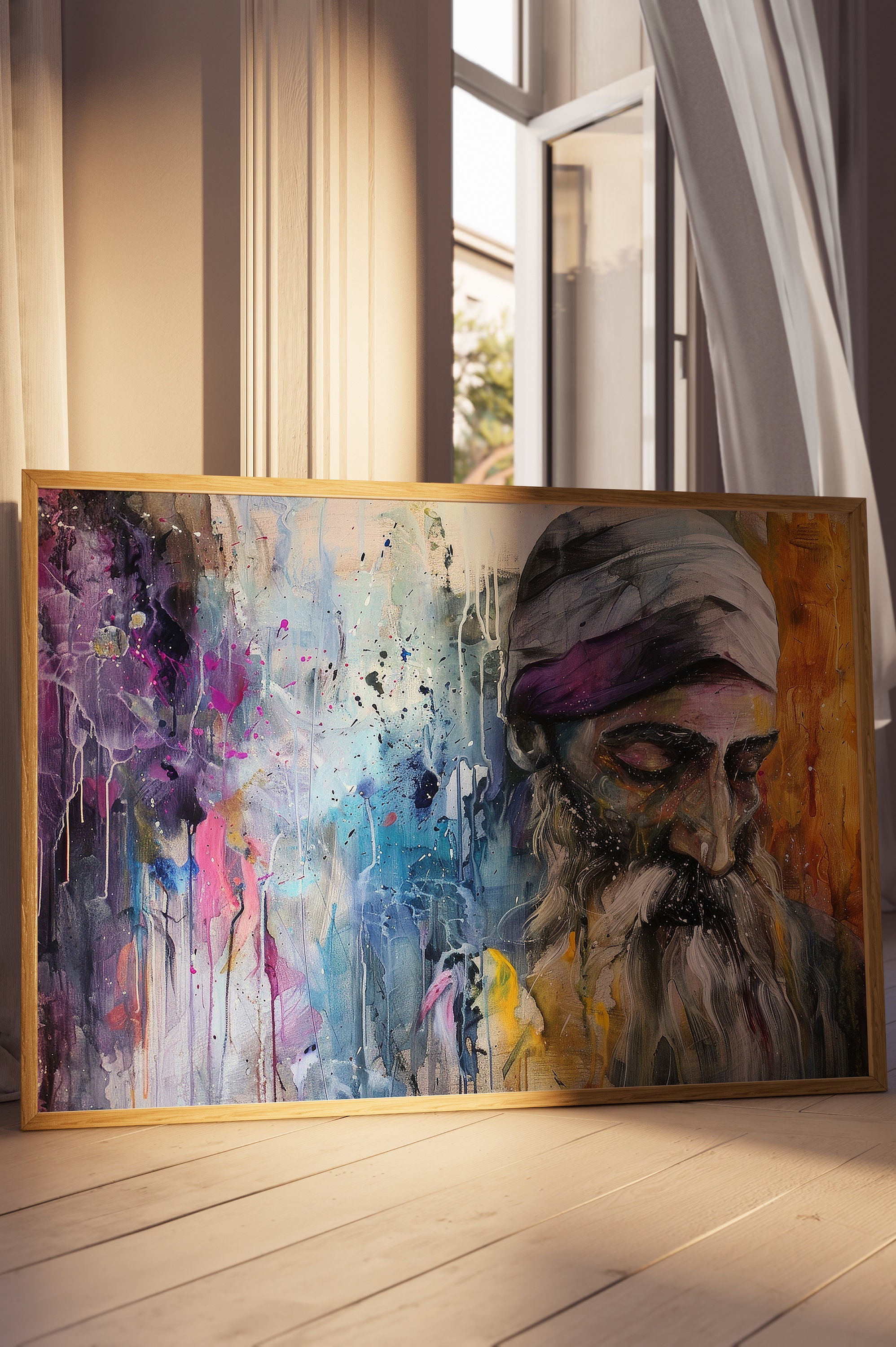 Abstract Guru Sikh Oil Painting Digital Print Sikh Wall Art Religious ...