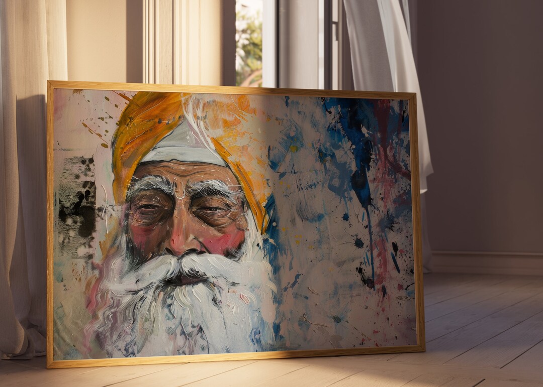 Abstract Sikh Guru Print Poster Sikh Wallpaper Oil Painting Sikh Wall ...