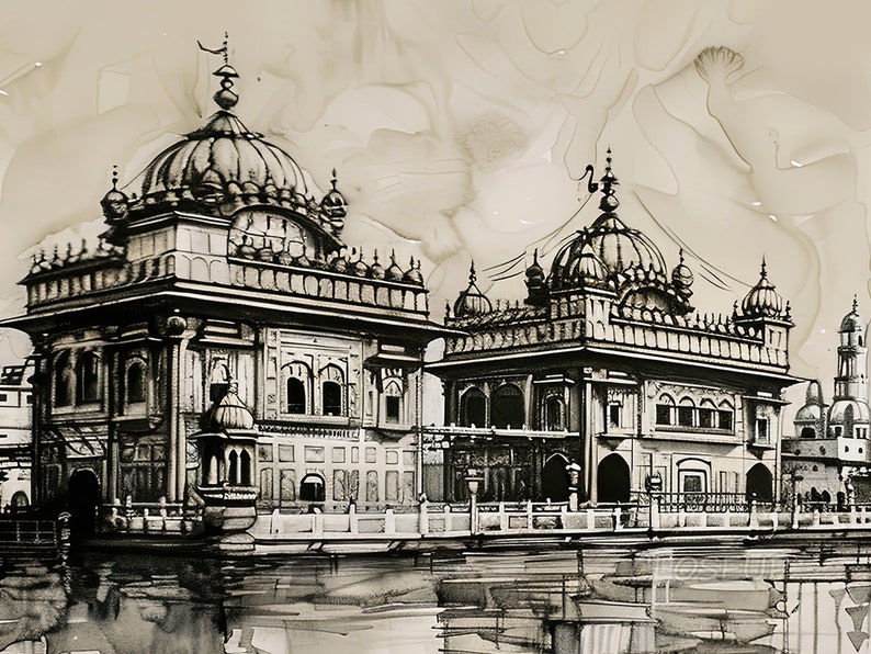 Harmandir Sahib Illustration Gurdwara Oil Painting Sikh Art Golden ...