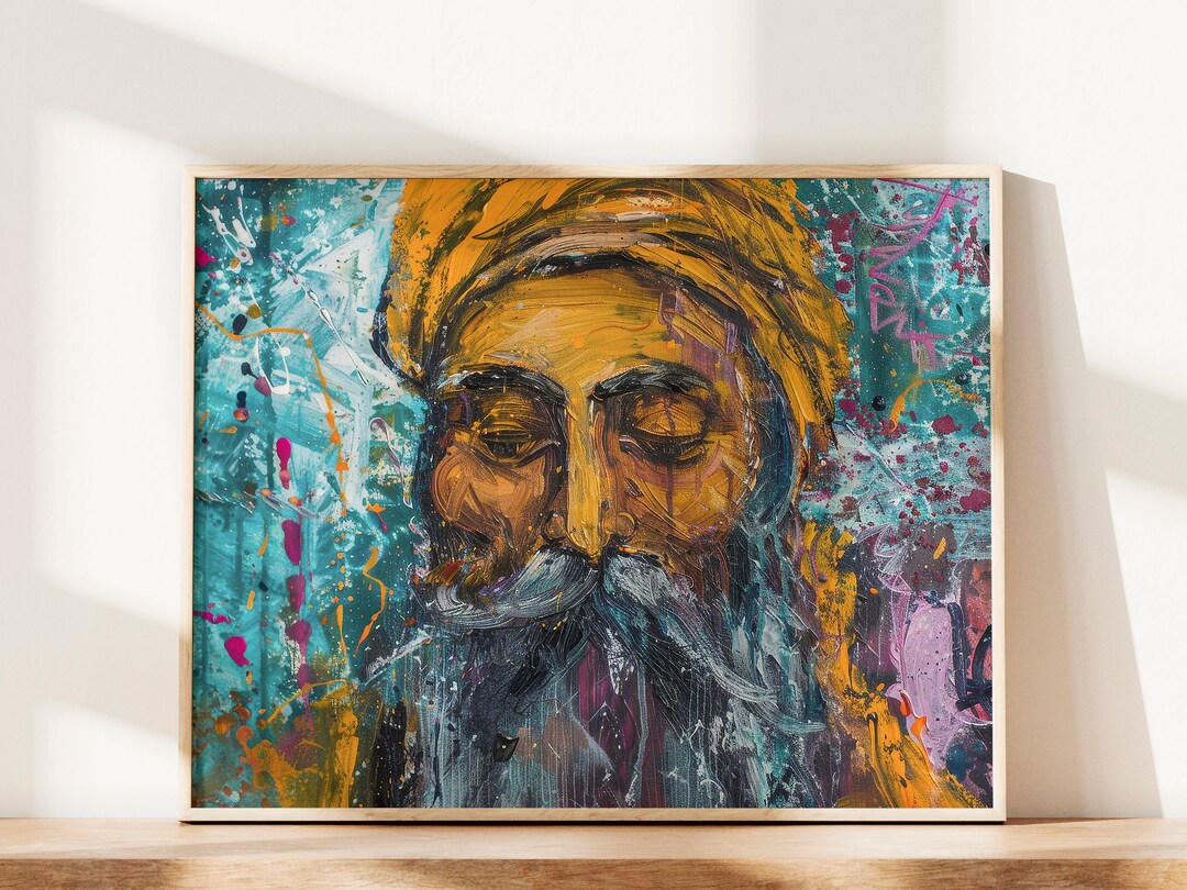 Abstract Guru Sikh Oil Painting Digital Print Sikh Wall Art Religious ...