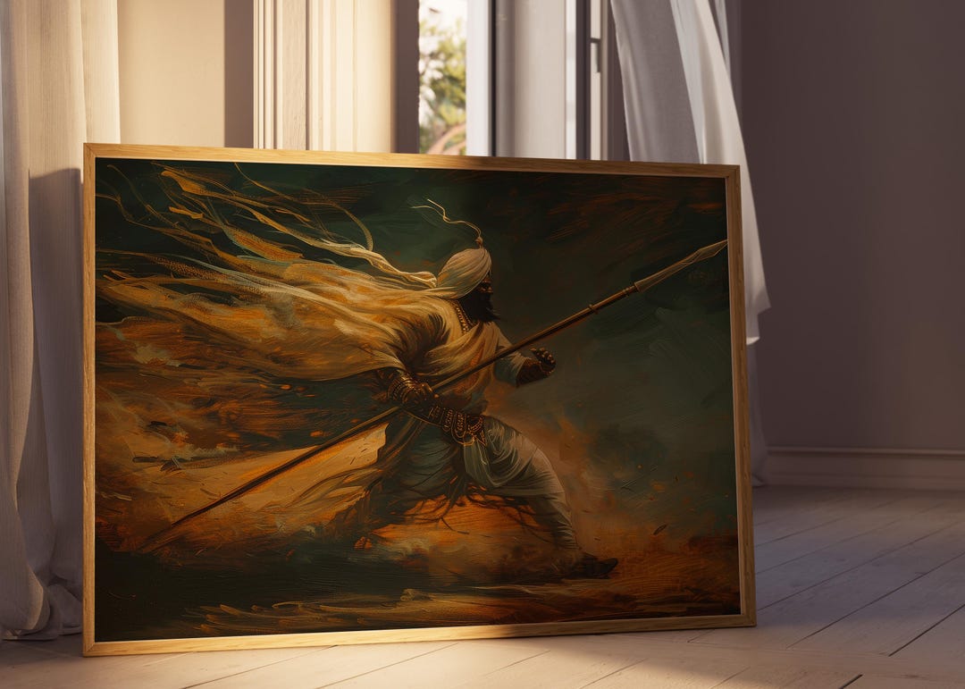 Sikh Warrior | Pre-framed Matte Poster | Sikh Oil Painting Sikh Wall ...
