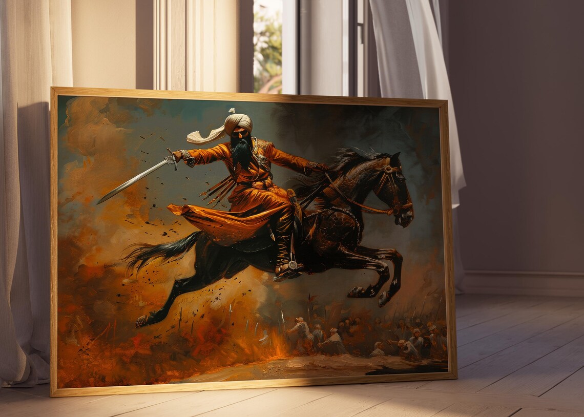 Sikh Warrior | Pre-framed Matte Poster | Sikh Oil Painting Sikh Wall ...