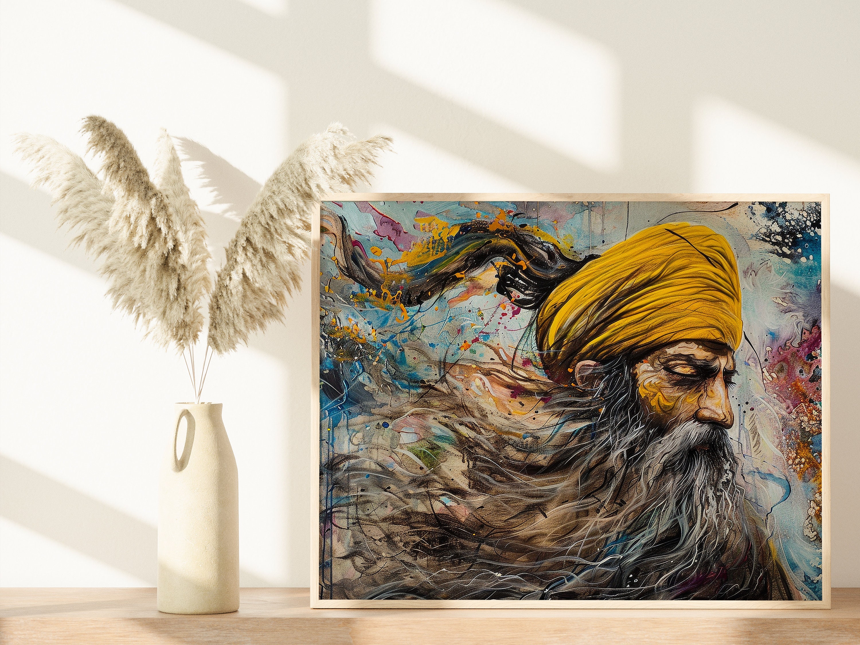 Abstract Guru Sikh Oil Painting Digital Print Sikh Wall Art Religious ...