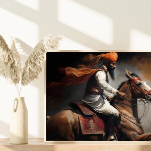 Riding Tall: A Sikh Man and His Noble Steed - Sikh Art Oil Paiting ...
